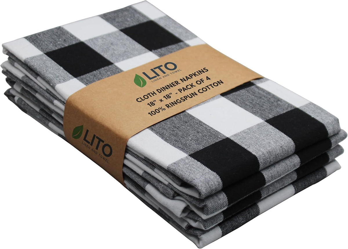 Black Checked Dinner Napkin 18 x 18 (Pack of 4) — LinenandTowel